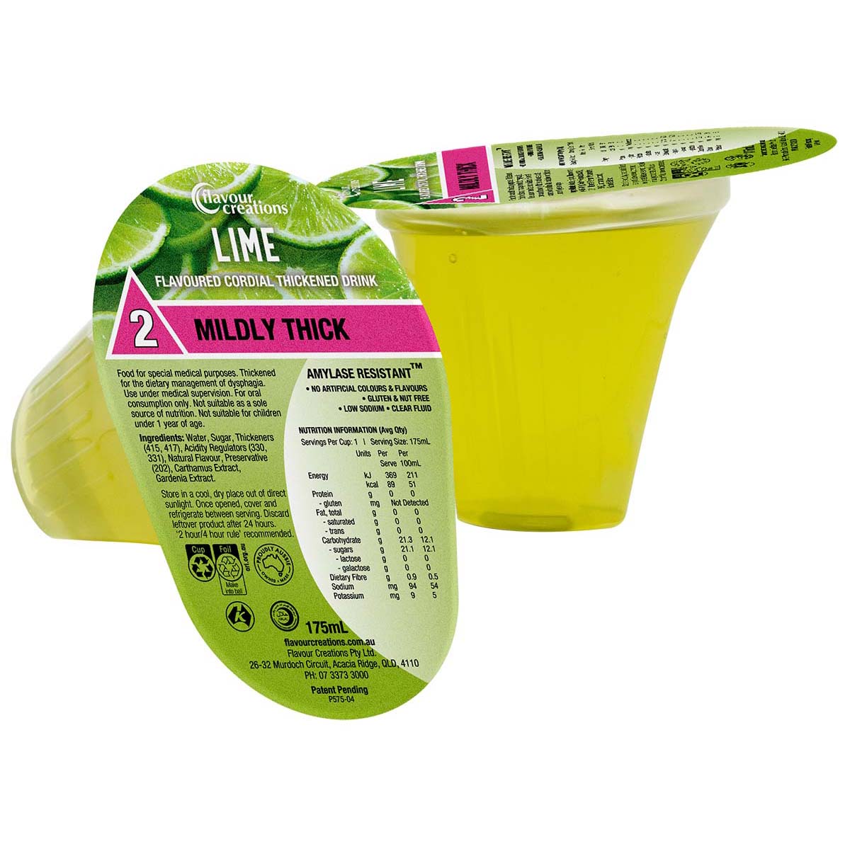 Flavour Creations Lime Cordial 2 Mildly Thick 175ml Dysphagia Rtd Ct